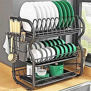 PDGJG Stainless Steel Widened Large Size Draining Dish Rack Storage Type Kitchen Multi-Functional Rack Organizer Storage Rack