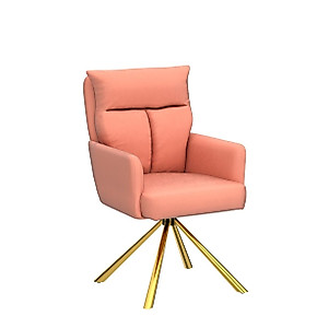 NORDICANA 180° Swivel Velvet Living Room Chair Modern Dining Armchair with Golden Legs Ergonomic Upholstered Accent Chair Single Sofa for Bedroom Reading Home Office, Rose Pink