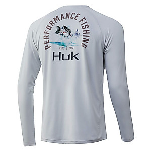 HUK Men's Pursuit Long Sleeve Sun Protecting Fishing Shirt, Bass-Glacier, Medium