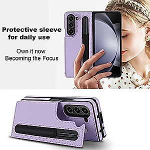lefeda Wallet Case for Samsung Galaxy Z Fold 5, Flip PU Leather Phone Cover with S Pen Holder 2 Card Slot and Magnetic Closure Stand Function Slim Case,Purple