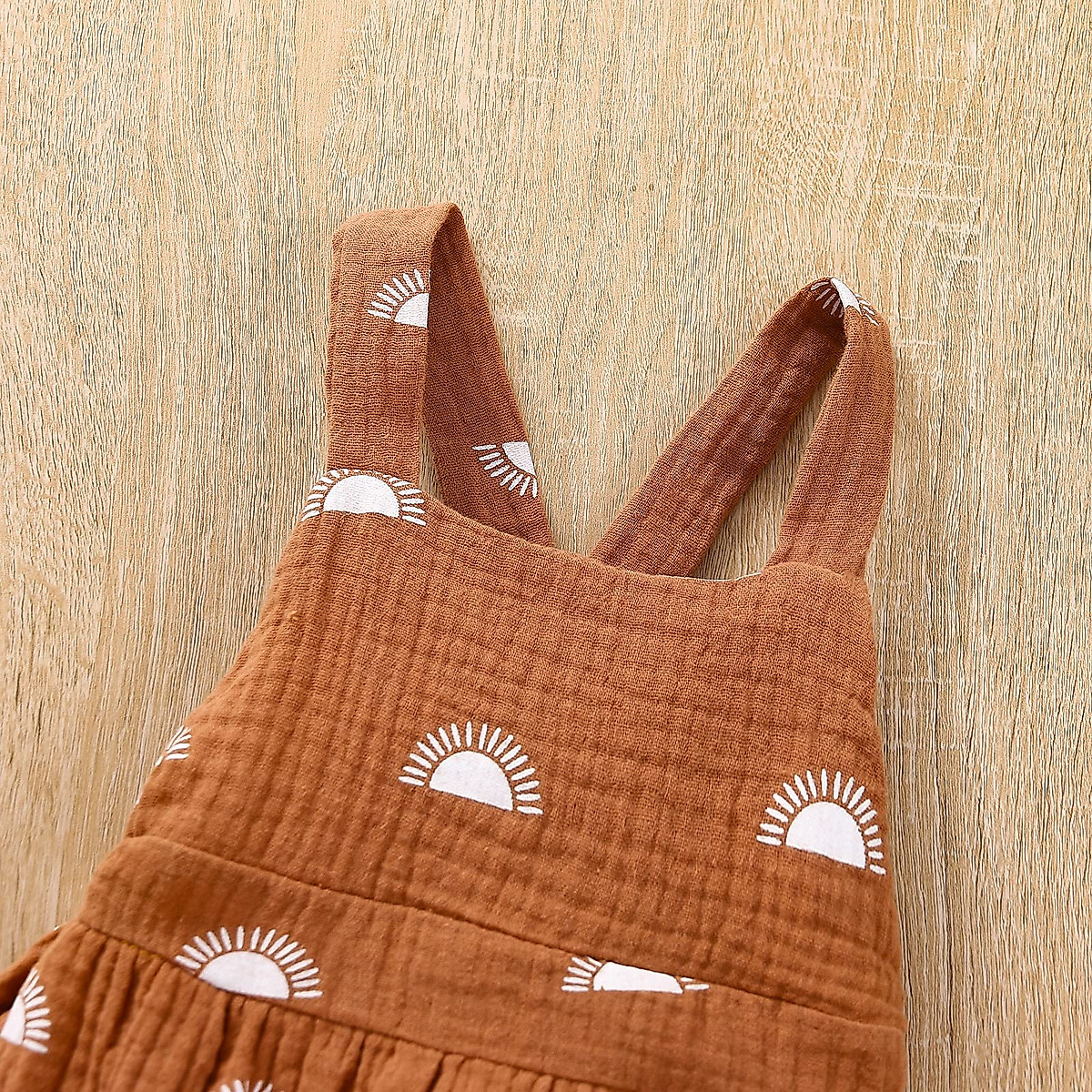 Newborn Girls Romper Jumpsuit Sun Print Sleeveless Cross Back One-Pieces Bodysuits Clothing (Brown, 0-6 Months, 6_Months)