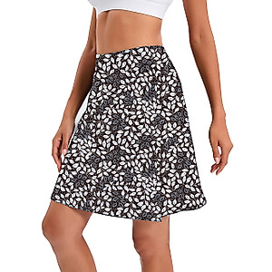 Jhsnjnr Womens Tennis Skirts High Waisted Golf Skorts Skirts Knee Length Active Athletic Skort Black Floral