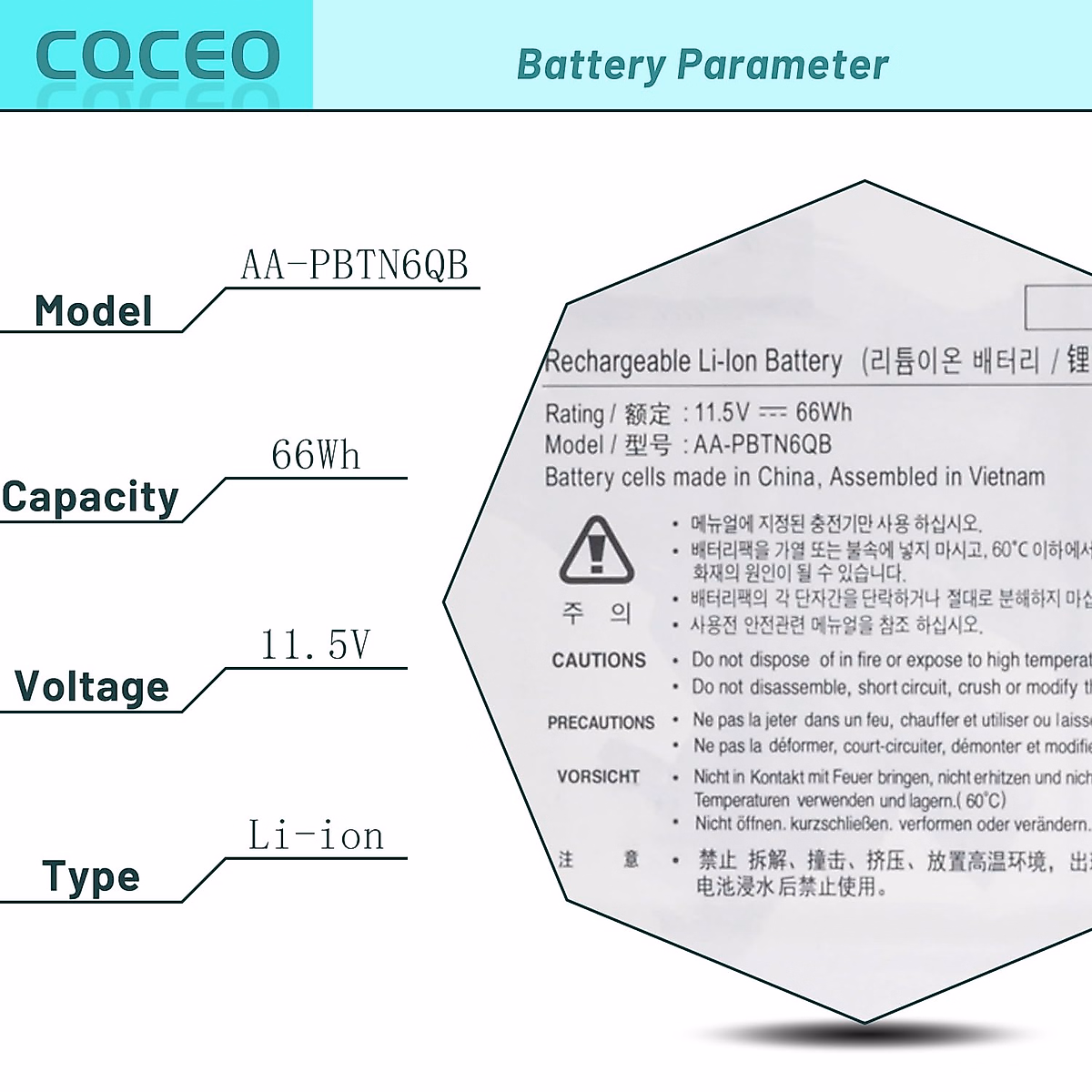 CQCEO AA-PBTN6QB Laptop Battery Compatible with Samsung Notebook 9 NP900X5N NT900X5N NT900X5N-X78L NP900X5N-X01US NP900X5N-L01US NP900X5N-K03 NT900X5N-X78L 900X5N Series 3ICP5/40/88-2 11.5V 66Wh