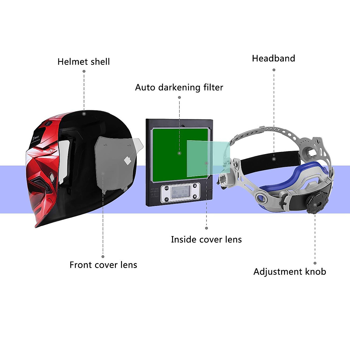 DEKOPRO Solar Powered Welding Helmet Auto Darkening Professional Hood with Wide Lens Adjustable Shade