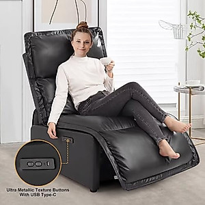 EASELAND Electric Single Sofa Bed, Adjustable Leather Power Sofa, Sleeper Recliner Chair Bed with USB for Living Room, Study (Grey)