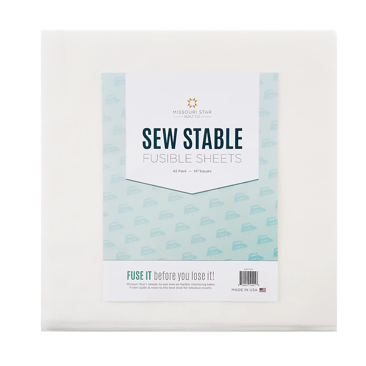 Missouri Star Fusible Interfacing Sheets, 42 Pack - Medium Weight Iron On Interfacing for Quilt Making and Sewing Projects - 14” Fabric Stabilizer Squares