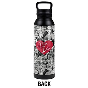 I Love Lucy OFFICIAL Faces 24 oz Insulated Canteen Water Bottle, Leak Resistant, Vacuum Insulated Stainless Steel with Loop Cap, Black