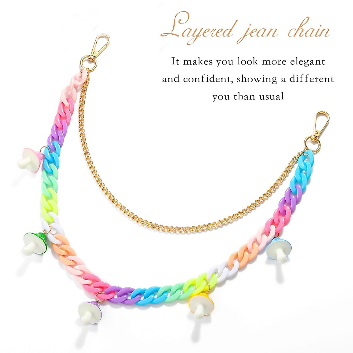 Zehope Layered Pant Chains Colorful Mushroom Jean Chain Hip Hop Wallet Chains for Women