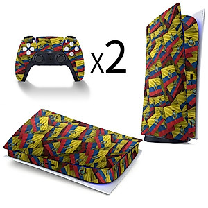 Ecuador Flag Compatible with PS5 Console and Controller Sticker Skin, Durable, Scratch-Resistant, and Bubble-Free (Digital Version)