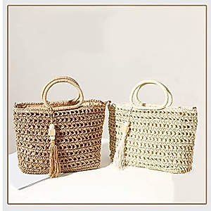 Women Summer Beach Bag Tassel Hollow Large Capacity Shoulder Bag Handmade Woven Bag Portable Messenger Bag (Color : C)