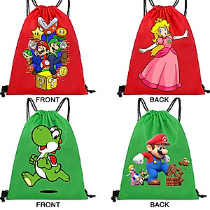 Hbavfihnbg Super Bros Party Bags Favors, Super Bros Party Gift Goody Bags Drawstring Bags For Super Bros Theme Kids Birthday Party Supplies Decorations Set of 12(4 Designs)