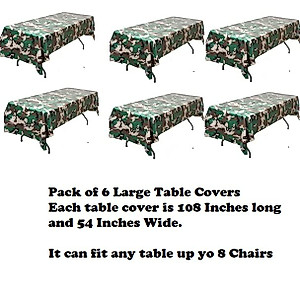 Oojami Pack of 6 Camouflage Plastic Tablecover Camo Tablecloth - 54" x 108"