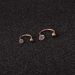 20g 4 Prong Cubic Zirconia Small Huggie Hoop Earrings Cartilage Tragus Helix Tiny Half Open Hoops Screw Back Stainless Steel Nose Rings Septum Lip Rings Crystal Piercing Jewelry for Women (clear cz, 6mm in gold)
