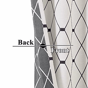 Joywell Cream Linen Textured Curtains 84 inches Long for Living Room Embroidered Farmhouse Window Curtain Grommet Drapes 2 Panels Heavy Cotton Curtains Black Checkered Pattern on Beige