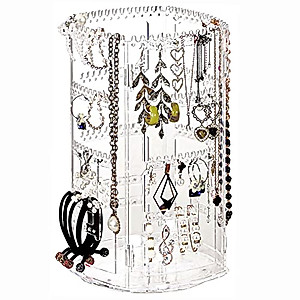 Cq acrylic 360 Rotating Earring Holder Organizer Clear Jewelry Displays Dangle Earinging Rack Necklace Bracelet Carousel Tree Towers,4 Tier Hanging Earring Display Stands For Selling,Pack of 1