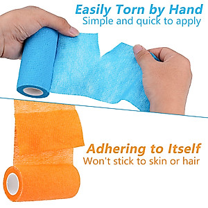 12 Packs Self Adherent Cohesive Wrap Bandages 4 Inches X 5 Yards, First Aid Tape, Elastic Self Adhesive Tape, Athletic, Sports wrap Tape, Vet Wrap, Bandage Wrap for Sports, Wrist,Ankle (Rainbow Color)