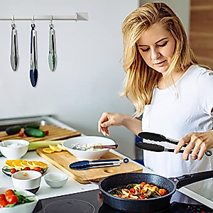 EEKEDO Kitchen Tongs, Stainless Steel Silicone Tongs for Cooking 600ºF High Heat-Resistant BBQ Grilling Locking Tongs, Set of 2-9" and 12" Light Green