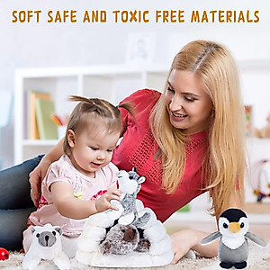 Nleio Stuffed Animals Set, 5 Piece Baby Stuffed Animals with Plush Igloo, Including Seal/Husky/Polar Bear/Penguin Stuffed Animal, Plush Toys Set Ideal Gift for Kids Babies Toddlers