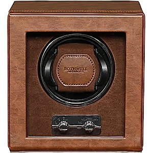 ROTHWELL Single Watch Winder for Automatic Watches with Quiet Motor with Multiple Speeds and Rotation Settings (Tan/Brown)