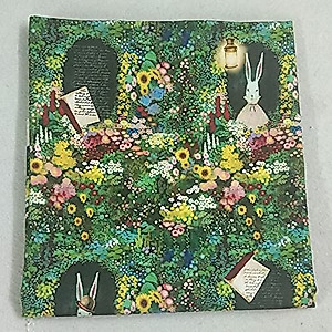 PUMCRAFT Sewing Fabric 100% Cotton Fabric Rabbits & Green Grassland Colorful Flower Printed Sewing Cloth Dress Clothing Textile - 50cm Fabric Patchwork Craft