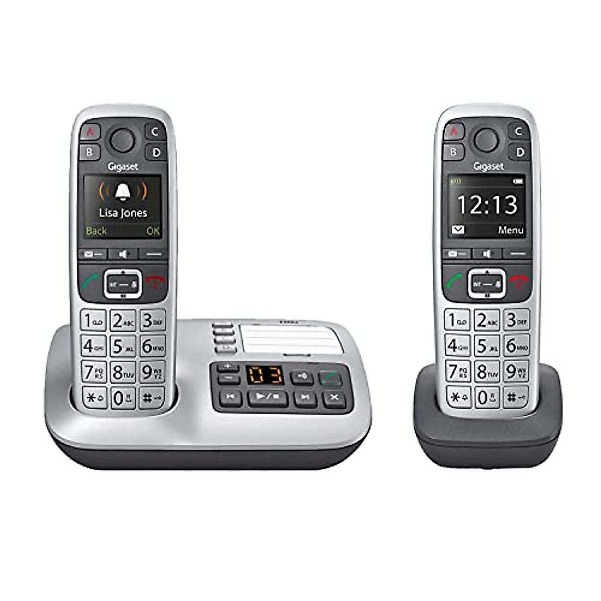 Gigaset E560A Duo – Two Cordless Phones, Made in Germany - SOS-Function, Answering Machine, 2 Handsets, Extra Large Keys and Loud Volume (Platinum, Pack of 2)