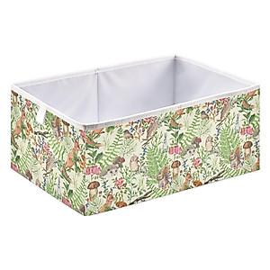 QUGRL Watercolor Forest Animals Storage Bins Organizer Fox Plants Birds Foldable Clothes Storage Basket Box for Shelves Closet Cabinet Office Dorm Bedroom 15.75 x 10.63 x 6.96 in
