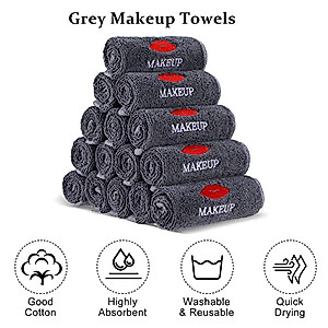 30 Pcs Soft Cotton Makeup Remover Towels 12 x 12 Inch Wash Cloths for Your Face Makeup Towels with Makeup Embroidery Reusable Washcloth for Women Gentle Face Wash, Makeup Removal (Gray)