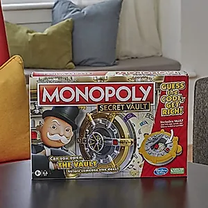 Monopoly Secret Vault Board Game for Kids Ages 8 and Up, Family Board Game for 2-6 Players, Includes Vault