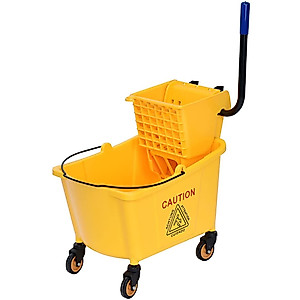 S AFSTAR 32L/8.5 Gallons Mop Bucket with Wringer on Wheels, Commercial Mop Bucket with Wheels & Potable Handle, Industrial Mop Wringer Bucket for Home Office Market Restaurant Hotel (Yellow)
