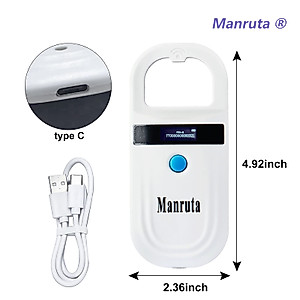 Manruta Pet ID Microchip Scanner and Reader Portable for Dogs and Cats ,134.2khz FDX-B ISO 11784/11785 with Microchip Collar Tag Gift