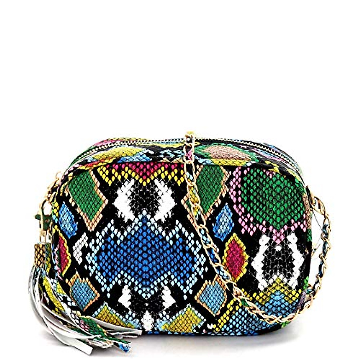 Girls Womens Leopard Print PU Leather Fur Round Square Crossbody Bag Purse (Square - Multicolor Snake Print)