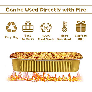 ABuff 100 Pack Mini Loaf Pans with Lids, 6.8oz Aluminum Foil Disposable Baking Pans With Lids and Spoons, Rectangle Pans Tins Containers Cake Pans for Brownie Cake Cheesecake - Gold