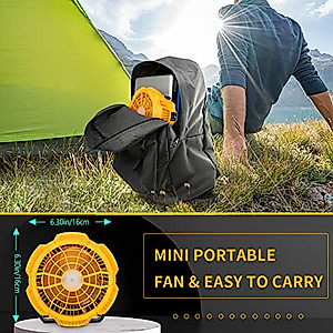 Hiesuan Compatible with Dewalt Fan 20v Portable Camping Tent Fan with Lantern, Remote, 4H Timer, Hook Cordless Ceiling Fan Personal Fan for Dewalt 14.4-20V Li-Ion Battery