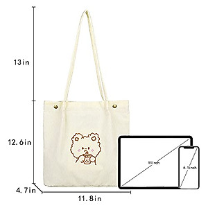 Corduroy Totes Bag Women Girls Corduroy Shoulder Bag Cute Cartoon Embroidery Casual Shoulder Tote