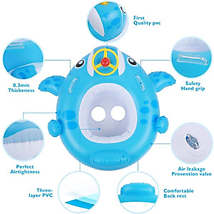 Peradix Baby Swimming Pool Float Boat, Inflatable Baby Swimming Ring with Removable Sun Protection Canopy, Whale Toddler Floaties Water Toys for Infant