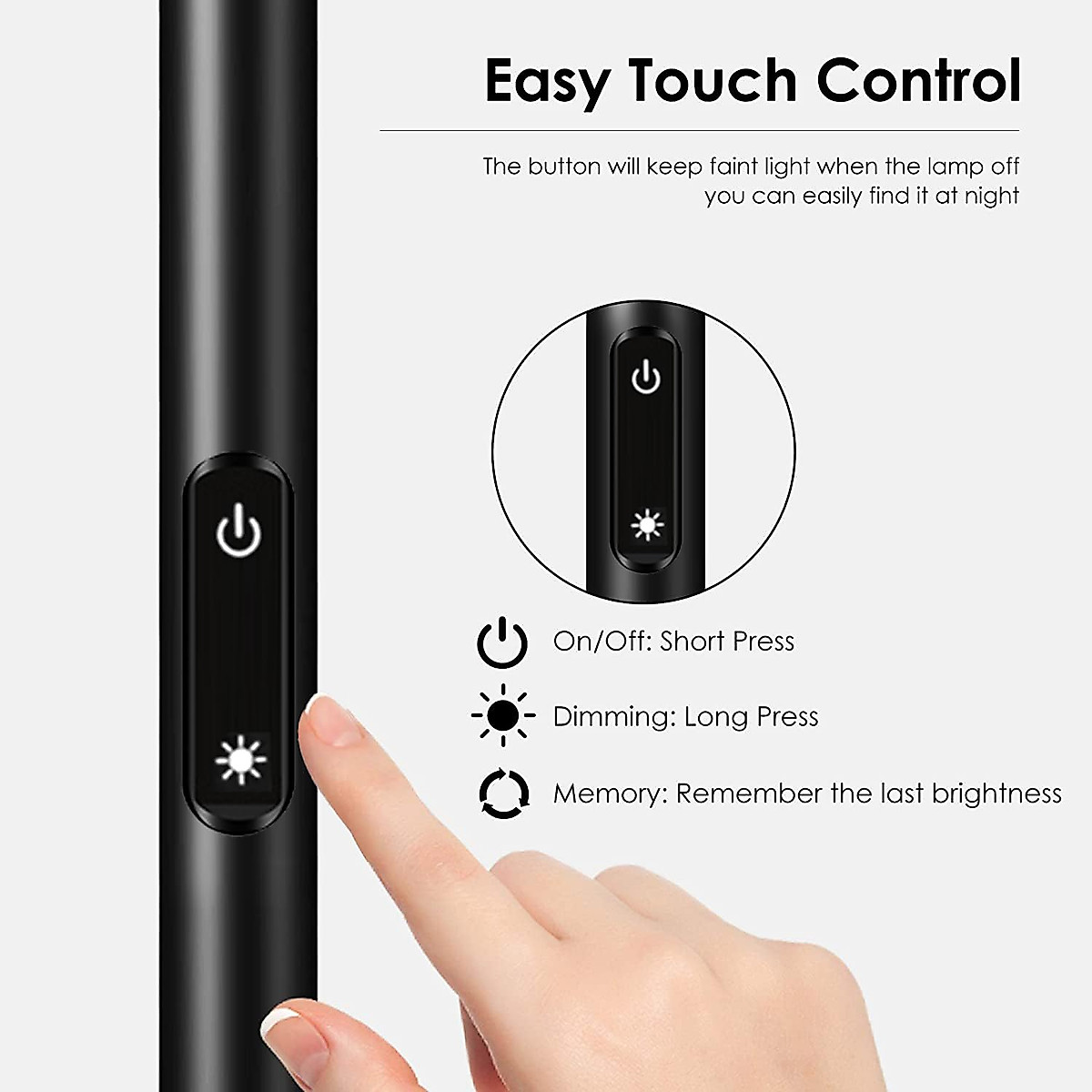 BoostArea Floor Lamp, Standing Lamp, 20W 2000LM LED Torchiere Floor Lamp, Stepless Dimmable, Touch Control, 3000K Daylight, 50000hrs Lifespan, Floor Lamps for Living Room, Standing Lamps for Bedroom