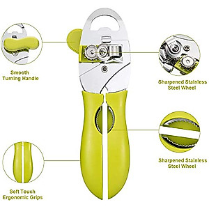 XXIN Can Opener and Swivel Vegetable Peeler, 4-in-1 Manual Stainless Steel Handheld Can Openers with 1 Potatoe Peeler, green, Green