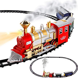 Classic Train Set with Smoke - Train Toys for Kids with Lights & Sounds, Locomotive Engine, Railway Kit Cargo Cars & 11 Feet of Tracks
