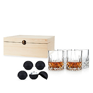 Viski Admiral Whiskey Glass Set - Crystal Old Fashioned Glasses with Ice Spheres in Gift Box - Dishwasher Safe Lowball Glasses 9oz - Set of 8