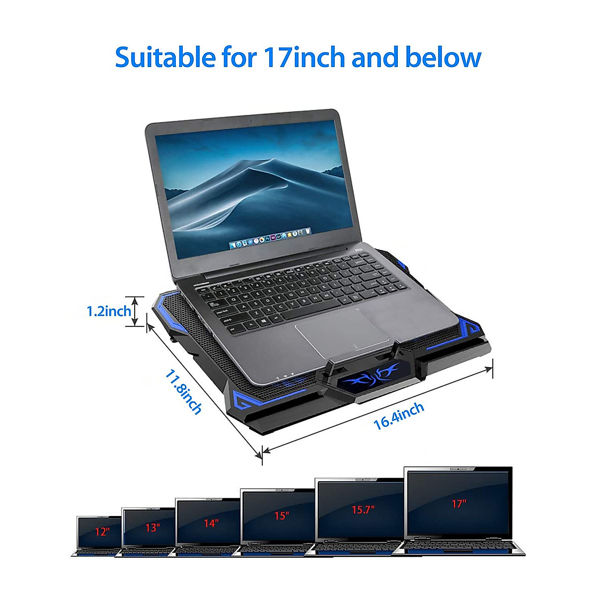 Laptop Cooling Pad, Laptop Cooler with 6 Quiet Led Fans for 15.6-17 Inch Laptop Cooling Fan Stand, Portable Ultra Slim USB Powered Gaming Laptop Cooling Pad, Switch Control Fan Speed Function