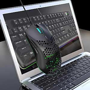 Esenlong Wired Gaming Mouse Macro Programming Mouse 6400DPI Ergonomic USB Computer Mice RGB Laptop PC Gaming Mouse for PC Laptop Desktop (6- Key) for E- Sport Game, Daily Office Work, Home use.