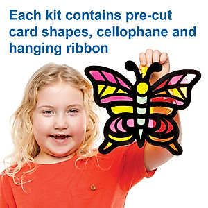 Baker Ross FE154 Butterfly Stained Glass Craft Kits - Pack of 6, Arts and Crafts for Kids to Decorate and Display, Make Your Own Decorations