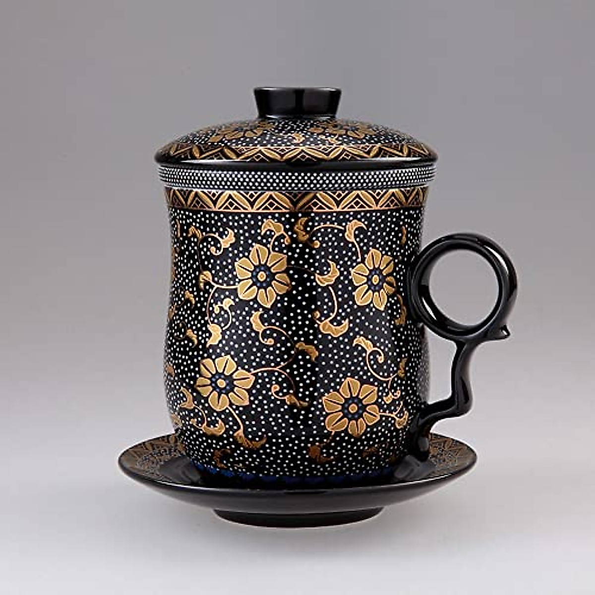 Tea Talent Porcelain Tea Cup with Infuser Lid and Saucer Sets - Chinese Jingdezhen Ceramics Coffee Mug Teacup Loose Leaf Tea Brewing System for Home Office