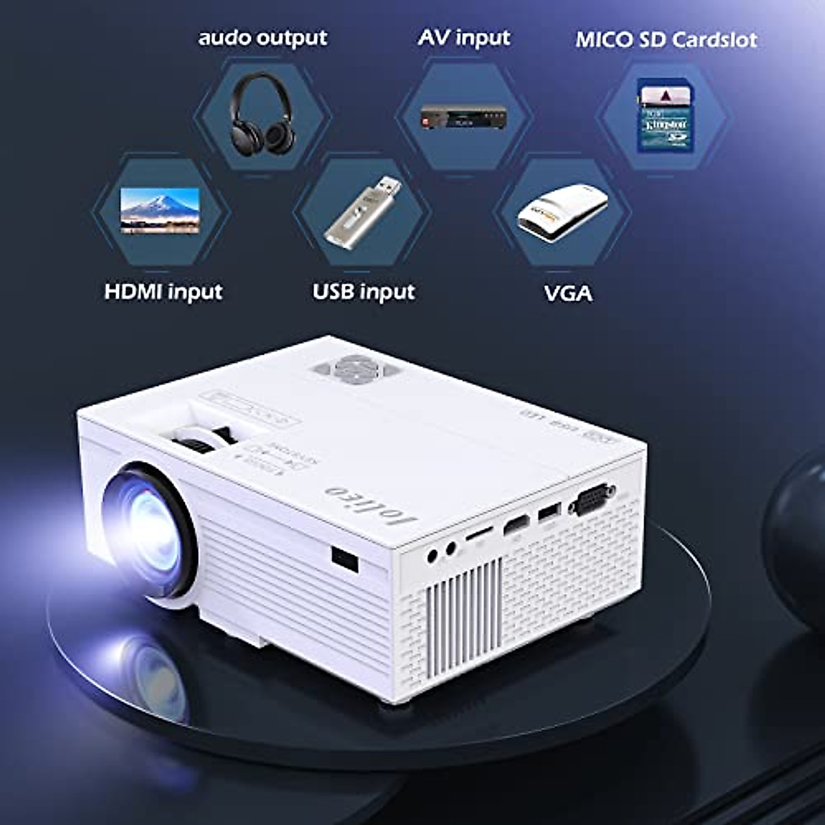 Iolieo Projector,2023 Upgraded 1080P Projector Supported with 240" Display,380ANSI Projector Compatible with TV Stick Smartphone Full HD 1080P HDMI,USB,VGA,AV,for Home Cinema & Outdoor Movies