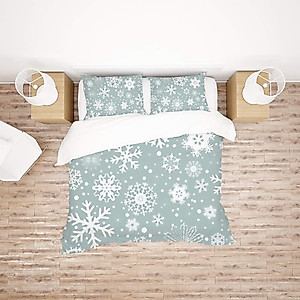 Christmas Snowflakes Bedding Cover Set Queen Size Comforter Cover Duvet Cover, 3 Piece Bedding Set Home Decor Quilt Cover Pillow Shams