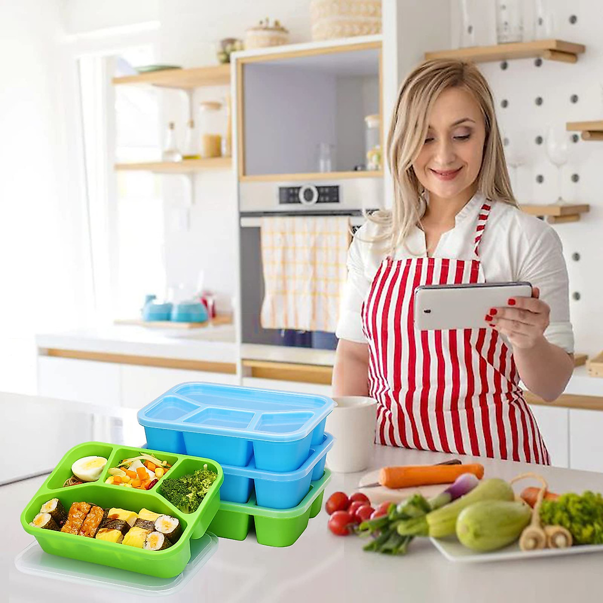 Ylebs 4 Pack Bento Lunch Box Reusable 4 Compartment Lunch Containers for Adults,BPA Free Plastic Divided Food Meal Prep Containers,Schools,Work and Travel