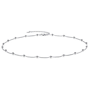EPIRORA Choker Necklace for Women 925 Sterling Silver White Gold Plated Dainty Satellite Bead Chain Pendant Minimalist Jewelry, 16''+2"
