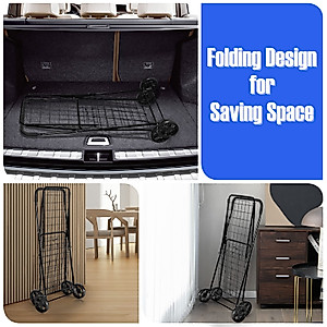 COSTWAY Folding Shopping Cart, Heavy Duty Grocery Utility Cart with Foam Wrapped Handle & Large Wheels, Versatile Rolling Cart with 22 Gal Metal Basket for Warehouse, Supermarket & Laundry