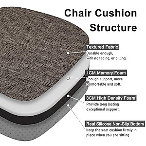 baibu Set of 2 Metal Chair Cushions with Ties, 14In Non-Slip Metal Dining Chair Pads Kitchen Seat Cushion with Machine Washable Cover, 14x14x1.5in, Brown