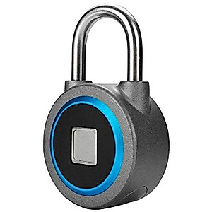 Fingerprint Padlock, Bluetooth Thumbprint Lock USB Rechargeable IP65 Waterproof Ideal for Locker, Gate,Handbags, Golf Bags, Wardrobes, Gym, Door, Luggage, Suitcase, Backpack, Fence,Bike, Office (Blue)